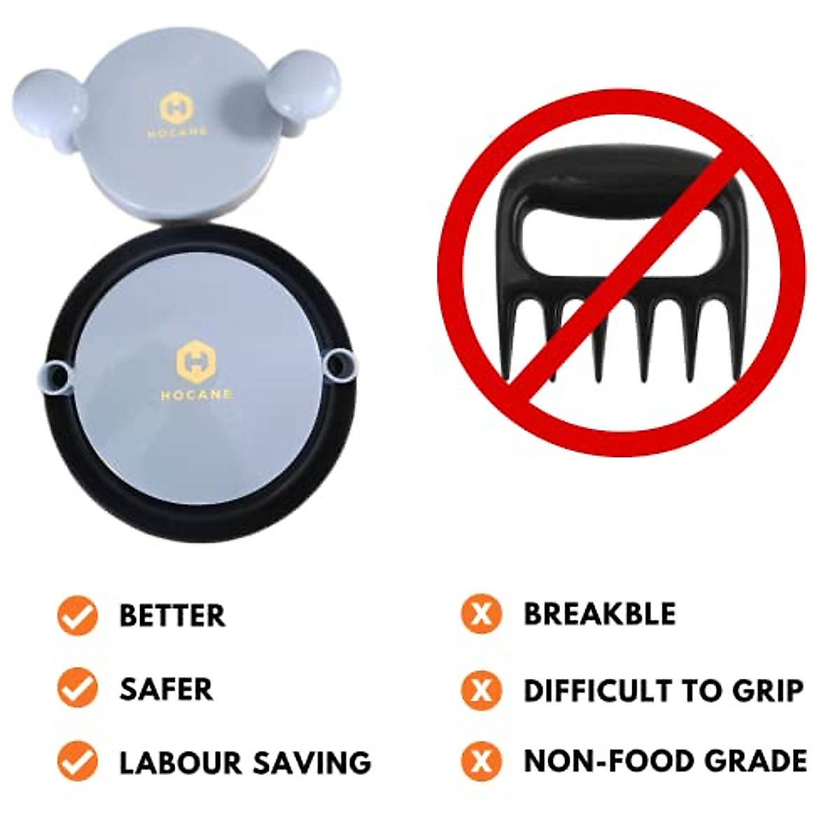Hocane Chicken & Meat Shredder - Alternative to Bear Claws Meat Shredder - Large Size Meat Shredding Tool with Handles and Non-Skid Base Suitable for Pulled Pork,Beef and Chicken, Black