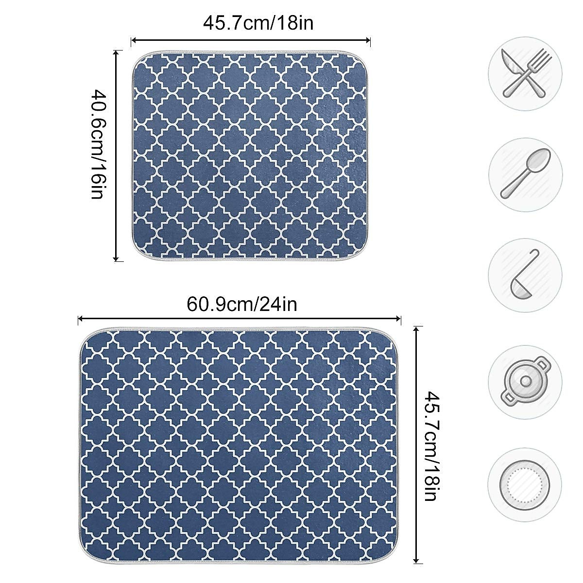 Super Absorbent Dish Drying Mat Microfiber Fast-Drying Dish Mat 24" x 18" Kitchen Dish Drying Pad Watercolor Cute Navy Blue Moroccan Mandala