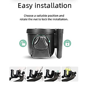 Babyfond Stroller Cup Holder with Phone Holder/Organizer, Universal Bike Cup Holder, 2-in-1 Bottle Holder for Stroller, Bike, Wheelchair, Walker, Pushchair, Scooter (Pink)