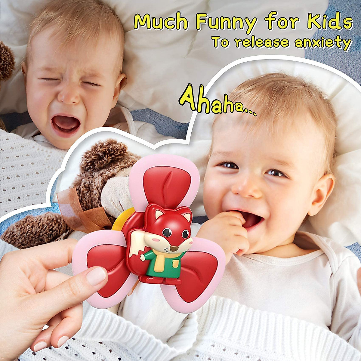 KLQQLK Suction Cup Spinning Top Toy，Suction Cup Toy，Safe Interesting Table Sucker Gameplay Early Learner Spinning topToys can be sucking glass, walls, seats, bathtubs, etc(Pack of 3)