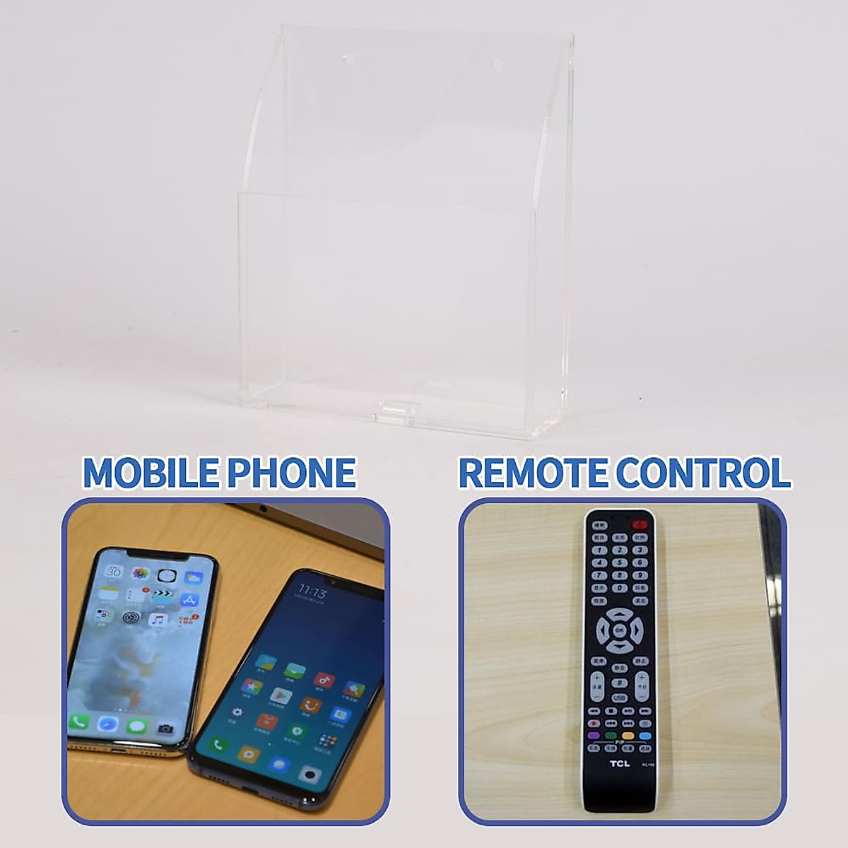 WEIHAOSKY Remote Control Holder, Clear Tv Remote Holder Wall Mount with Bottom Charging Hole, Phone Upright Charging Acrylic Wall Organizer, Wall Phone Holder Storage Box (1 compartment)