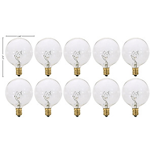 KOR (Pack of 10) G16.5 Clear FinshDecorative (E12) Candelabra Base Globe Shape Incandescent 120V G16 1/2 Light Bulbs (15)