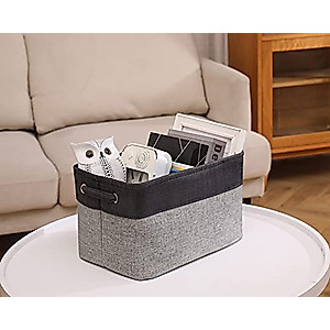 MAQIAO 3 Pack Collapsible Storage Bin Foldable Canvas Fabric Storage Basket Cube Box, Sturdy Organizer with Handles for Home, Office, Nursery, Closet Shelves (Black and Grey)