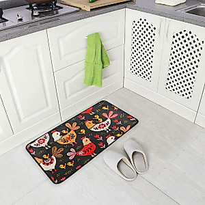 susiyo Kitchen Mat Cute Rooster Chickens Kitchen Rug Mat Anti-Fatigue Comfort Floor Mat Non Slip Oil Stain Resistant Easy to Clean Kitchen Rug Bath Rug Carpet for Indoor Outdoor Doormat