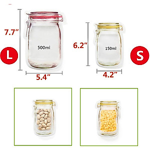 Mason Bag Jar Zipper Bags Food Storage Snack Sandwich Ziplock Bags Reusable Airtight Seal Food Storage Bags Leakproof Food Saver Bags (12 x Small)