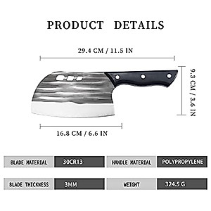 TJ POP Meat Cleaver 6.6 inches, Ultra Sharp Chinese Cleaver Knife, Full-tang Chopping Knife 30Cr13 Steel Blade Thickness 2.2 mm, Classic Manual Forging Series HP01008