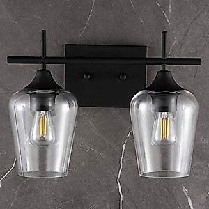 VONLUCE 2-Light Vanity Light in Matt Black Finish, Vintage Farmhouse Mirror Lights with Clear Glass Shade, Modern Industrial Wall Sconce for Bathroom, Bedroom, Hallway, Makeup Dressing Table