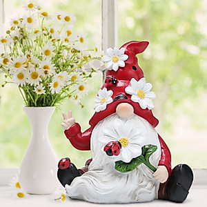 Hodao Ladybug Gnomes 6" H Ladybug Kitchen Tiered Tray Decor Ladybird Gnomes Resin Swedish Tomte Scandinavian Figurine Spring Summer Decorations Indoor Home Decor