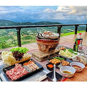 Cozinest Mookata Thai Korean Bbq Smoke Steak Grill Charcoal Pan Pork Hot Pot Aluminium Asian Cookware Style 12" 14" 16" (14 inch (35 cm)