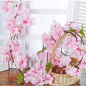 Rozwkeo 2pcs Artificial Cherry Blossom Garland Wall Hanging Cherry Vine Silk Floral Garland Flowers String Fake Flowers Garland for Home Wedding Indoor Outdoor Garden Wall Decor Party Decoration