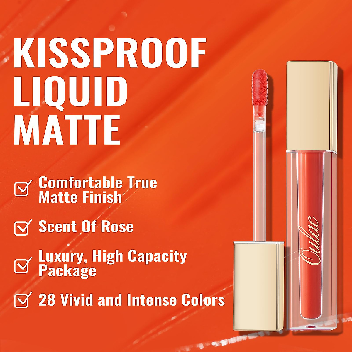 Oulac Matte Liquid Orange Lipstick for Women, Long Lasting Lipstick Waterproof Lip Stain, No Transfer, Creamy High Pigmented Formula with Rose Oil, Vegan & Cruelty-Free,Orange Red M07