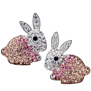 Szxc Easter Bunny Stud Earrings 925 Sterling Silver Crystal Jewelry for Women