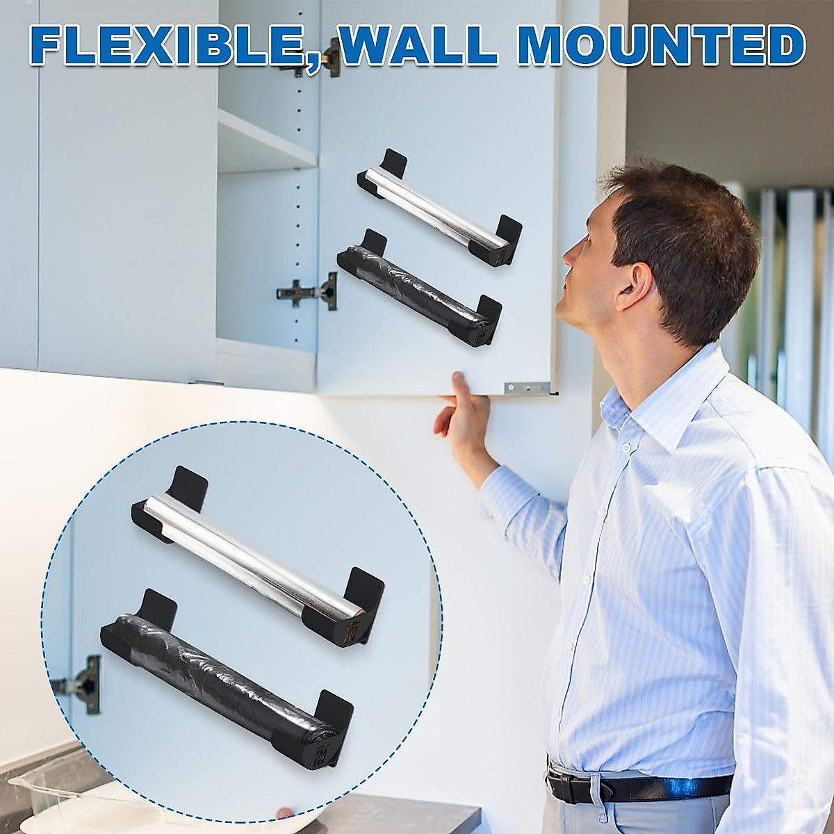 4pcs Trash Bag Holder, Trash Bag Dispenser Roll Holder Wall Mount Shopping Grocery Bag Roll Holder Plastic Trash Bag Organizer for Cabinet Kitchen Home Garbage Organization and Storage Rack (Black)