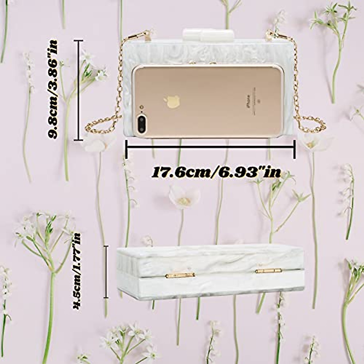 Bride Clutch Purse Acrylic MRS Evening Bag Handbag for Women Wedding Day Bridemaid Party Dinner Prom White