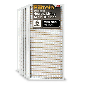 Filtrete 14x30x1 AC Furnace Air Filter, MERV 5, MPR 300, Capture Unwanted Particles, 3-Month Pleated 1-Inch Electrostatic Air Cleaning Filter, 6-Pack (Actual Size13.81x29.81x0.81 in)