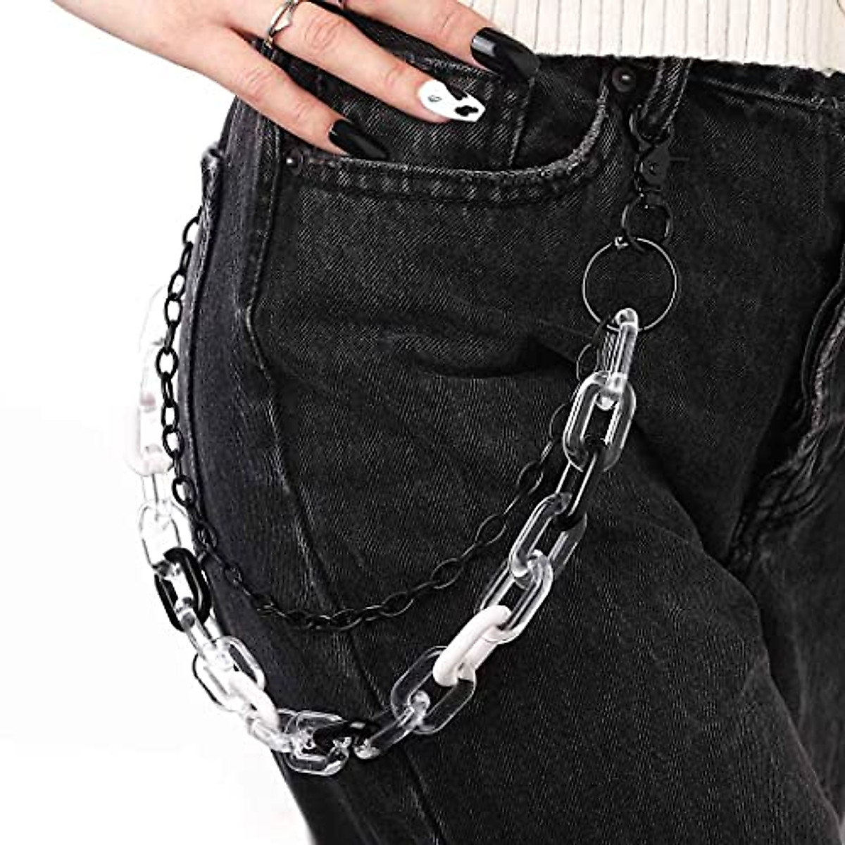 Bounzhi Cute Pants Jean Chain Layered Keychain Punk Colorful Pendants Heart Pocket Trousers Chain Hiphop Rock Wallet Chains Body Jewelry for Men and Women (Black)