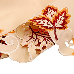 OurWarm Thanksgiving Table Runner, Handmade Embroidered Maple Leaves Fall Table Runner 67 Inches Long for Autumn Harvest Thanksgiving Table Decorations,15 x 67 Inch