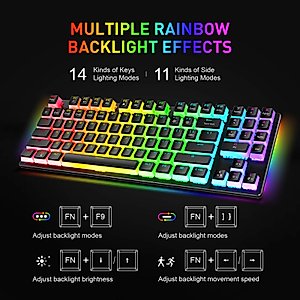 Havit Mechanical Gaming Keyboard with PBT Pudding Keycaps, 89 Keys RGB Backlit Wired USB Computer Keyboards with Blue Switches & Surround Lighting for Desktop PC Gamer (Renewed)