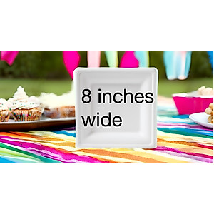 Susty Party 8-Inch Compostable Square Plates (50 Plates), Sugarcane Heavy Duty Disposable Biodegradable Plate, White