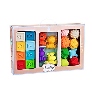 Coolle Baby Blocks Sensory Balls Toy 6 to 12 Months Montessori Learning Toys Soft Building Block Bath Toys for Babies Toddlers Infant 9 18 Month 1 2 3 4 Year Old Boy Girl Squeaks