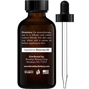 Brooklyn Botany Rosemary Essential Oil – 100% Pure and Natural – Premium Grade Oil with Dropper - for Aromatherapy and Diffuser - 1 Fl Oz