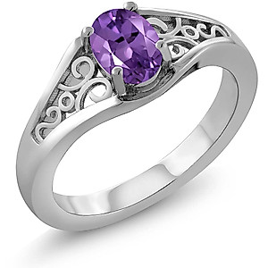 Gem Stone King 925 Sterling Silver Purple Amethyst Jewelry Ring For Women | 0.75 Cttw | Gemstone Birthstone | Oval 7X5MM | Available In Size 5, 6, 7, 8, 9