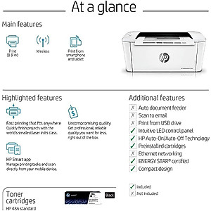 HP Laserjet Pro M15 w Single-Function Wireless Monochrome Laser Printer for Office - Print Only - 19 ppm, 600 x 600 dpi, 8.5" x 11" Letter, 150-sheet Capacity, Compatible with Alexa