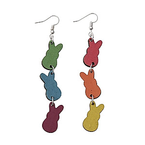 Colorful Teardrop Easter Rabbit Wooden Drop Dangle Earrings Bunny Carrot Egg Double Sided Leopard Print for Women Lovely Handmade Jewelry-A