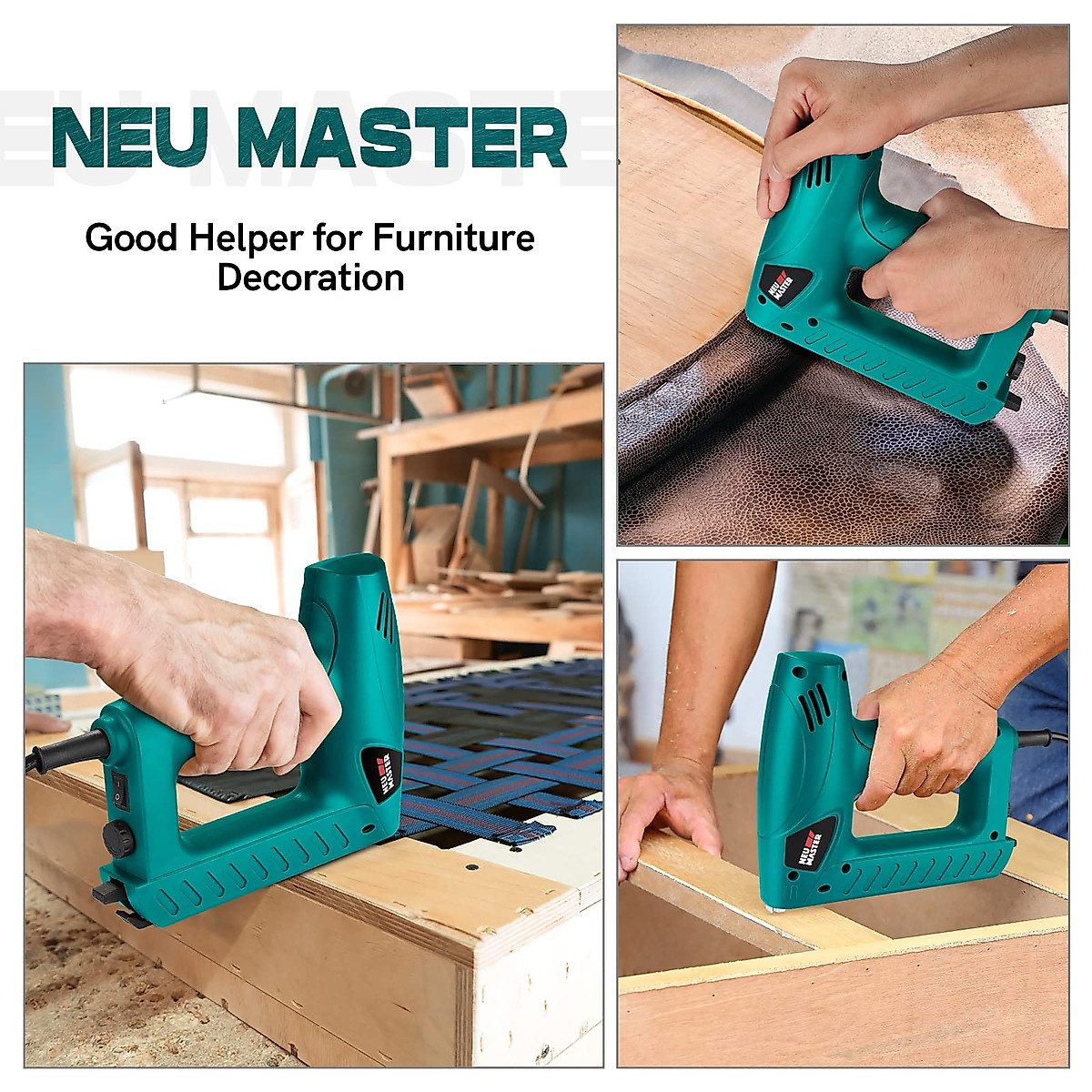 NEU MASTER Staple Gun with Contact Safety and Power Adjustable Knob（336pcs Staples and 200pcs Nails Included）and Premium Quality Standard T50 Staples and 18GA Brad Nails, 1508-Count