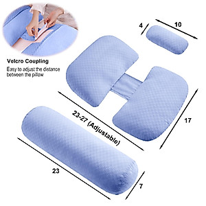 Pregnancy Pillows for Sleeping, Soft Maternity Body Pillow for Side Sleeper, Support for Back, Legs, Belly, Adjustable Travel Pregnant Women Pillow (Blue)