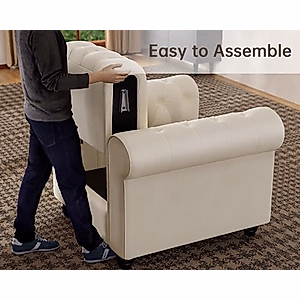 Morden Fort [2-Year-Service] Sofa Couch [No Sagging] Velvet Couch 24'' Deep Seat Comfy Couches for Living Room Sofas Firm Soft Velvet Sofa Pet-Friendly Chesterfield Modern Sofa Beige