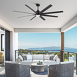 IQCSXLQ 72 Inch Black Large Ceiling Fan with Light and Remote, Outdoor Modern Ceiling Fan with Led Lights, Industrail Ceiling Fan with 8 Blade for Indoor Living Room Patios Office, DC Silent Motor…