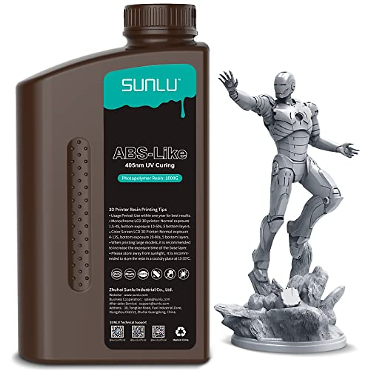 SUNLU 3D Printer Resin, 1KG ABS-Like Fast Curing 3D Resin for LCD DLP SLA Resin 3D Printers, High Quality 395-405nm UV Light Curing Photopolymer Resin, Strong Non Brittle, High Precision, 1000g, Grey