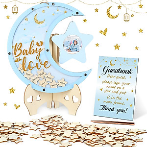 Baby Shower Guest Book Alternatives Moon Guest Book for Baby Shower Guest Book Frame with Star Baby Shower Decorations Guest Book Alternative for Wedding Boys Girls Birthday Party Keepsake(Blue)