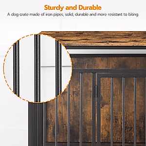 HOOBRO Dog Crate Furniture, 62.9" Dog Kennel Indoor End Table with Removable Divider, Three Doors Wooden Cage for Large/Medium/Small Dog, Heavy-Duty Chew-Resistant, Rustic Brown and Black BF160GW03