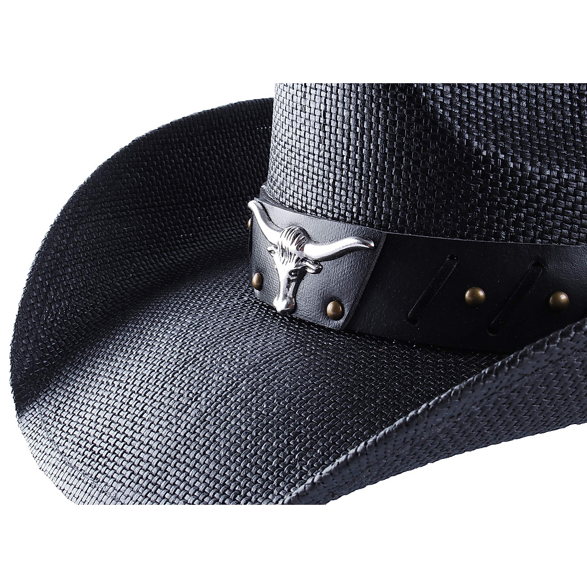 Western Outback Cowboy Hat Men's Women's Style Straw Felt Canvas (Black Bull)