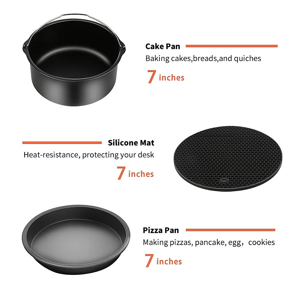 Air Fryer Accessories 9PCS for Gowise Gourmia Cozyna Ninja Air Fryer, Fit all 3.7QT - 5.8QT Power Deep Hot Air Fryer with 7 Inch Cake Barrel, Pizza Pan, Cupcake Pan, Oven Mitts, Skewer Rack,