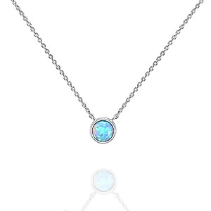 PAVOI Womens 14K Gold Plated – White Gold Round Created Blue Opal Necklace