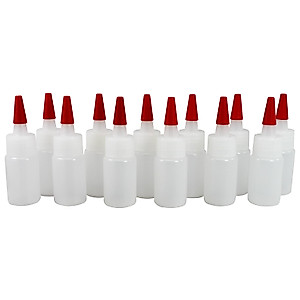 Pinnacle Mercantile Small 1 ounce 12-Pack Plastic Squeeze Bottles with Red Tip Caps Great for Travel, Arts, Crafts, Vape Juice, Oil, Glue Empty