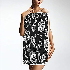 MCHIVER Hand Towels for Bathroom Cotton - White Floral Black Background Bath Towels Washcloths Soft Highly Absorbent Towels for Pool 15 x 30 inches