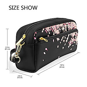 ALAZA Cute Pencil Case Flying Plum Cherry Blossom Petals Flowers Pen Cases Organizer PU Leather Comestic Makeup Bag Make up Pouch, Back to School Gifts