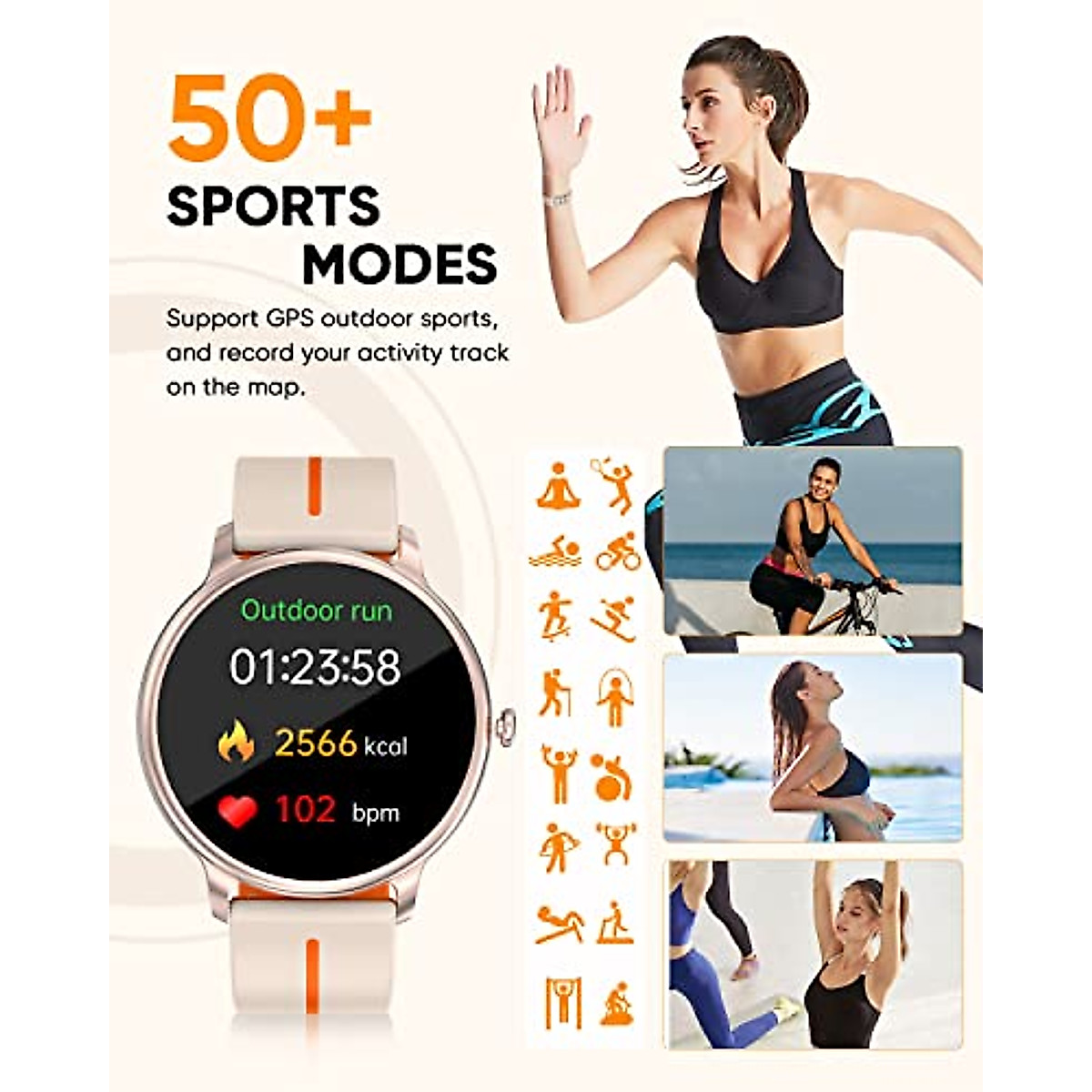 HYSTORM Health Smart Watches for Women, 1.43" AMOLED Always-on Display Fitness Tracker Smart Watch with Bluetooth Call, 8 Health Apps Blood Glucose HRV Monitor Waterproof Smartwatch for Android iOS