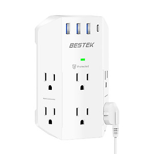 Surge Protector, Outlet Extender with 6 Outlets and 4 USB Ports (1 USB C PD20W), BESTEK 2100 Joules Power Strip 3 Sided Multi Plug Outlet for Wall Mount