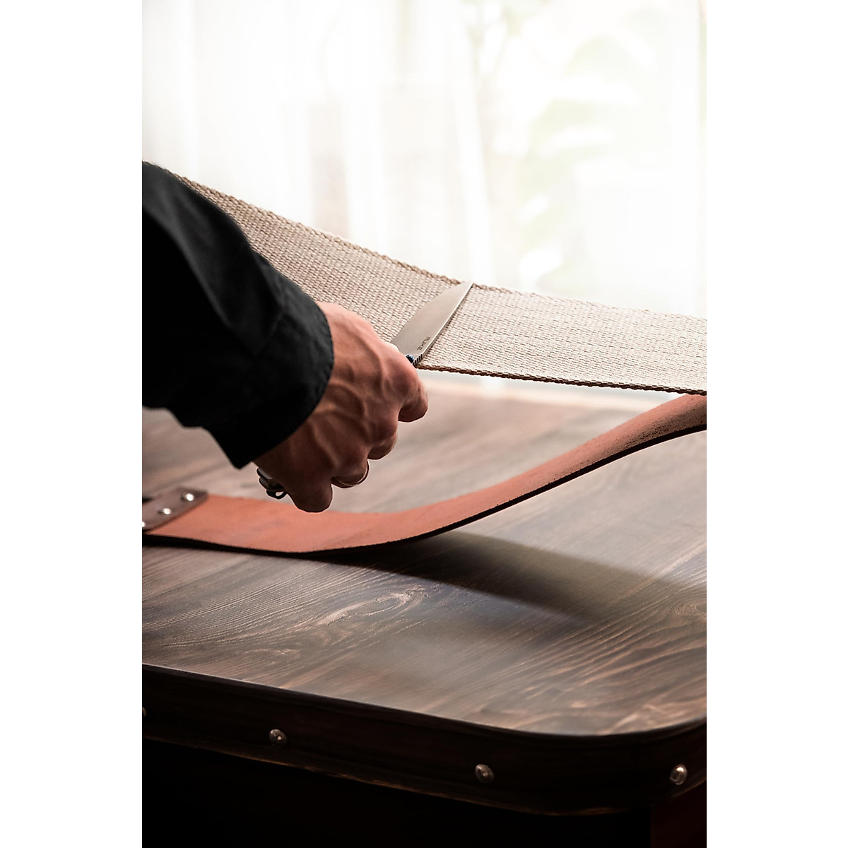 Razor Strop - Barber's Latigo Leather Straight Razor Strop. Dual Strap that will be a Great Addition for Any Straight Razor. PREMIUM LEATHER Strop for Sharpening. (Brown)