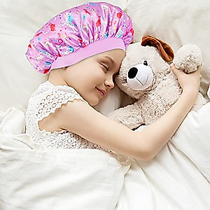 4 PCS Kids Satin Bonnet Child Sleeping Cap,Soft Silk Bonnet Elastic Wide Band,Breathable Baby Bonnets Night Sleep Caps,Colorful Night Hats Satin Cap for Girls Toddler Teens Natural Hair (Unicorn)