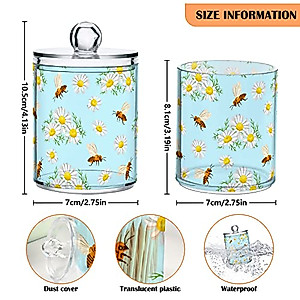 MNSRUU 2 Pack Qtip Holder Organizer Dispenser Daisies and Honey Bees Bathroom Storage Canister Cotton Ball Holder Bathroom Containers for Cotton Swabs/Pads/Floss