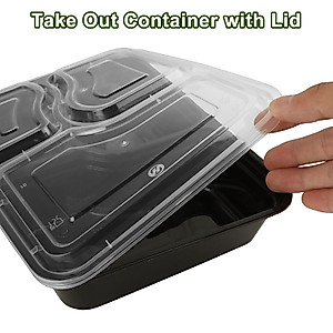 MUXHEL 50 Pack 30 oz 3-Compartment Meal Prep Containers with Lids, BPA Free Plastic Food Container Reusable, Microwave Safe Take Out Container with Lid for Meal Prep, Large, Black