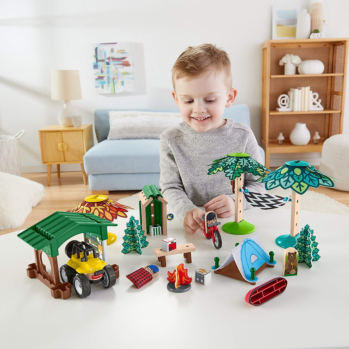 Fisher-Price Wonder Makers Design System Soft Slumber Campground - 60+ Piece Building and Wooden Track Play Set for Ages 3 Years & Up