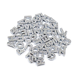 AUEAR, 52 Pack Silver A-Z 8mm Full Rhinestone Slide Crystal Alphabet Alloy Letter Charm for Bracelets Necklace Wristbands DIY Jewelry Making