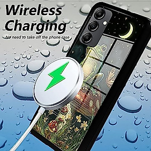 Galaxy A14 5G Phone Case for Samsung Galaxy A14 5G Case Tempered Glass Black Cover with Mushroom Frog Design for Women Men Anti-Scratch Shockproof Protection Case for Samsung A14 5G 2023 6.6 inch